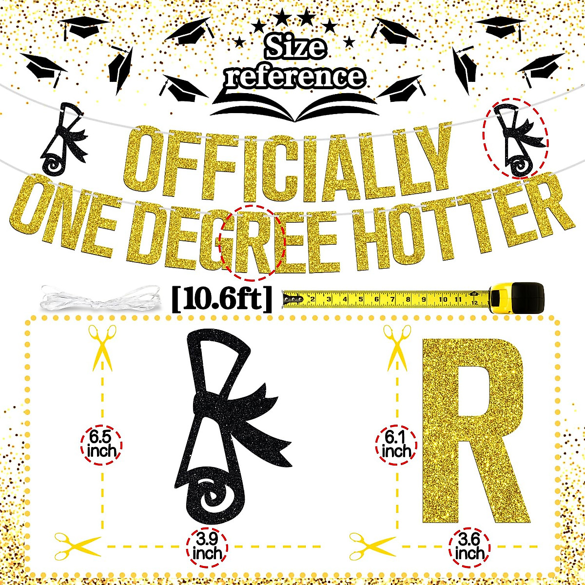 Officially One Degree Hotter Banner, Congrats Grad/Big Degree Energy, 2024 High School/College/Senior Graduation Party Decorations Supplies