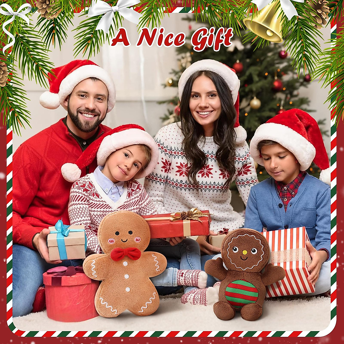 Eoieov Christmas Gingerbread Man Pillow Gingerbread Plush Stuffed Pillow Fun Gingerbread Shaped Decorative Throw Pillows for Sofa Cushion Christmas Party Decor Khaki,15.7"