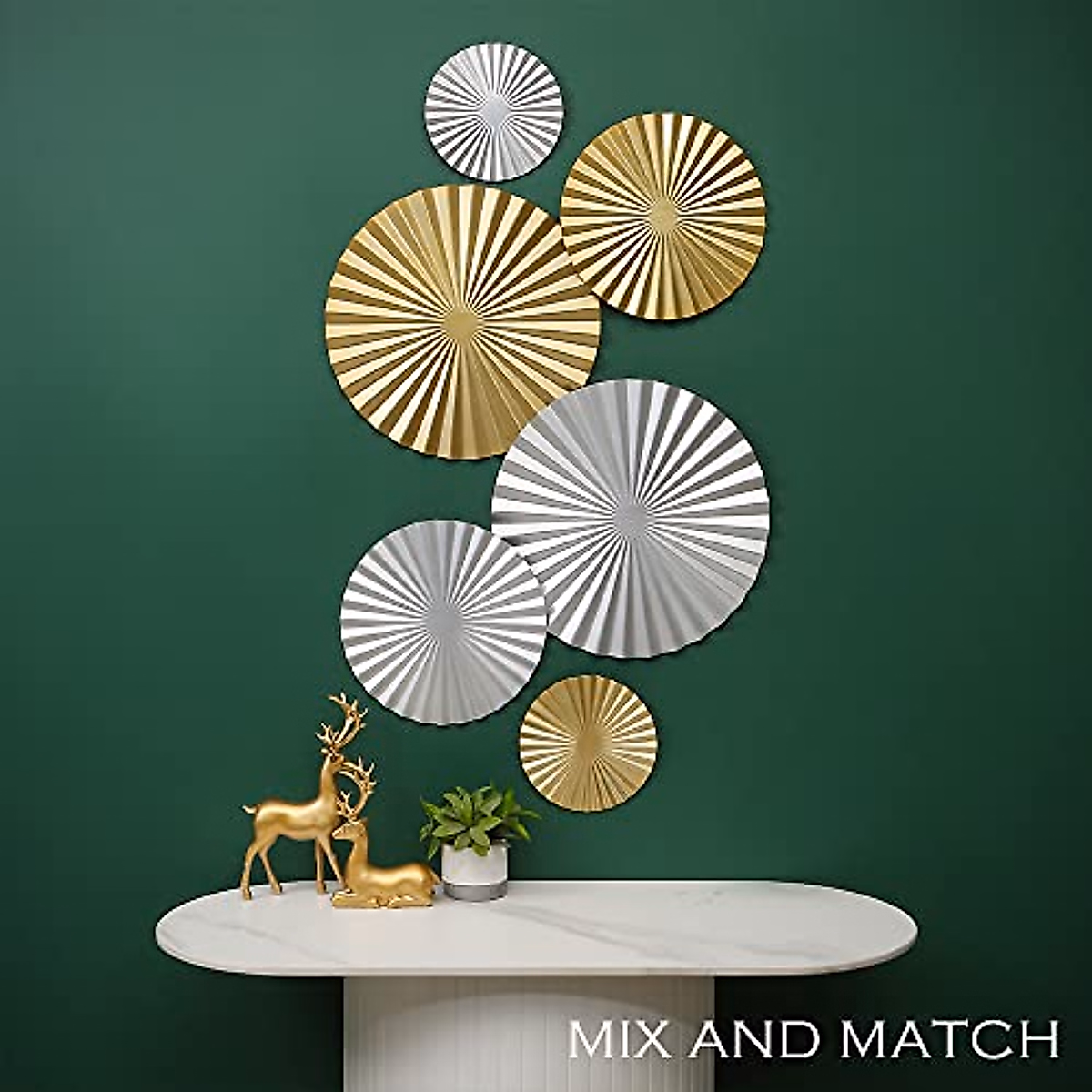 BOTAOYIYI Silver Wall Art Set Of 6, Silver Wall Decor, Metal Modern Accent Large Sunburst Hanging Decorations Above Bed For Home Office Bedroom Bathroom Or Living Room(L-15.7, M-11.8, S-7.9)