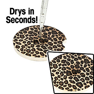 Crystal Lemon 2Pack Leopard Car Coasters Absorbent Ceramic Cup Holder, Ceramic Coasters, Keep Vehicle Free from Cold Drink Sweat