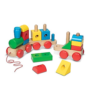 Melissa & Doug Wooden Jumbo Stacking Train – 4-Color Classic Wooden Toddler Toy (17 pcs)