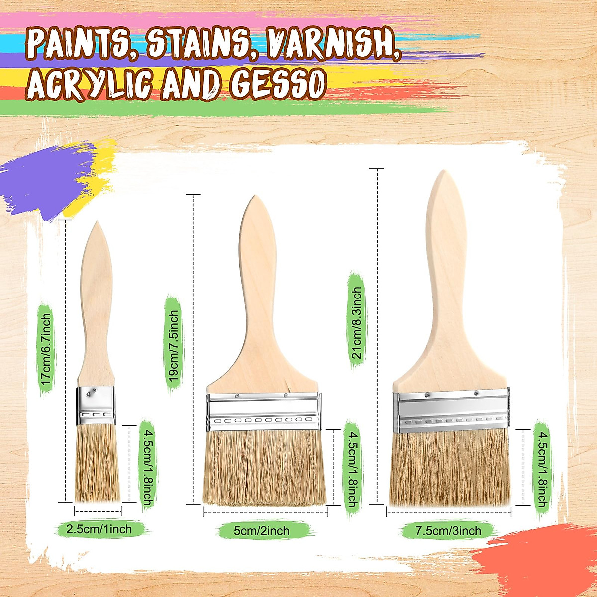 Skylety 120 Pcs Chip Paint Brushes Bulk 1/2/3 Inch Various Size Paint Brushes Household Bristle Paintbrushes Disposable Stain Brushes for Painting, Glue, Varnish, Oil, Stain, Art Crafts Furniture Deck
