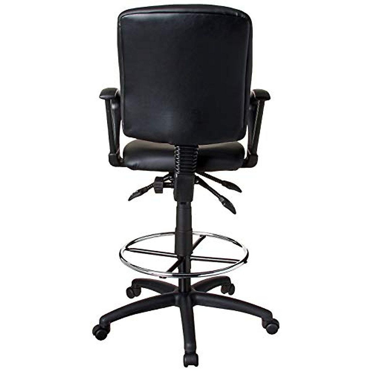 Boss Office Products Multi-Function LeatherPlus Drafting Stool with Loop Arms in Black