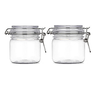 2 Pcs 10 Oz/300ml PET Plastic Storage Jars with Airtight Hinged Lids,Durable Clear Wide Mouth canning Jars for Food Storage Oats Canning Cereal Pasta Sugar Coffee Nuts Spices