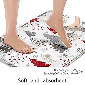 ArtSocket Bathroom Rugs and Mats Set 3 Piece, Christmas Trees Red Doodle Holly Absorbent Microfiber Memory Foam Bath Mat Machine Washable Bathroom Floor Mats