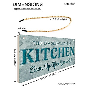 This is A Self-Cleaning Kitchen Clean Up After Yourself Retro Look Wood 5X10 Inch Decoration Painting Hanging Sign for Home Kitchen Bathroom Farm Garden Inspirational Quotes Wall Decor