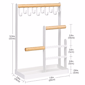 MetWoods Jewelry Holder Organizer with Earring Tray and 10 Hooks, 4 Tier Necklace Holder Display for Earrings Watches Bracelet Rings (White)