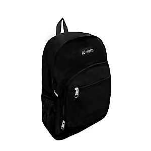 Everest Casual Backpack with Side Mesh Pocket, Black, One Size