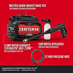 CRAFTSMAN Electric Pressure Washer, Cold Water, 1700-PSI, 1.2-GPM, Corded (CMEPW1700)