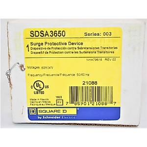SCHNEIDER ELECTRIC Load Center 3Ph Secondary Surge Arrestor SDSA3650 SPD T1 Sdsa 40Ka 600V Max 3P4W, Black