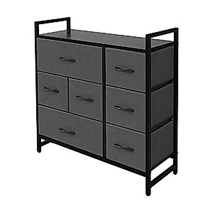 AZL1 Life Concept Storage Dresser Furniture Unit - Large Standing Organizer Chest for Bedroom, Office, Living Room, and Closet - 7 Drawers Removable Fabric Bins - Dark Grey