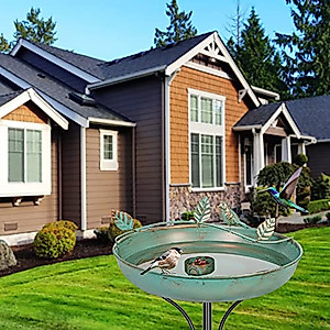 DREAMSOUL 5 Prongs Base Bird Bath with Metal Stake, Garden Bird Bath for Outdoors Tall Bird Bath Cast Iron Freestanding & Lightweight Bird Bath, Gold(37.4" H x 12.1" W)