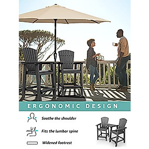 KINGYES Balcony Chair Tall Adirondack Chair Set of 2 Outdoor Adirondack Barstools with Connecting Tray - Patio Stools Weather Resistant for Deck Balcony Pool Backyard, Gray