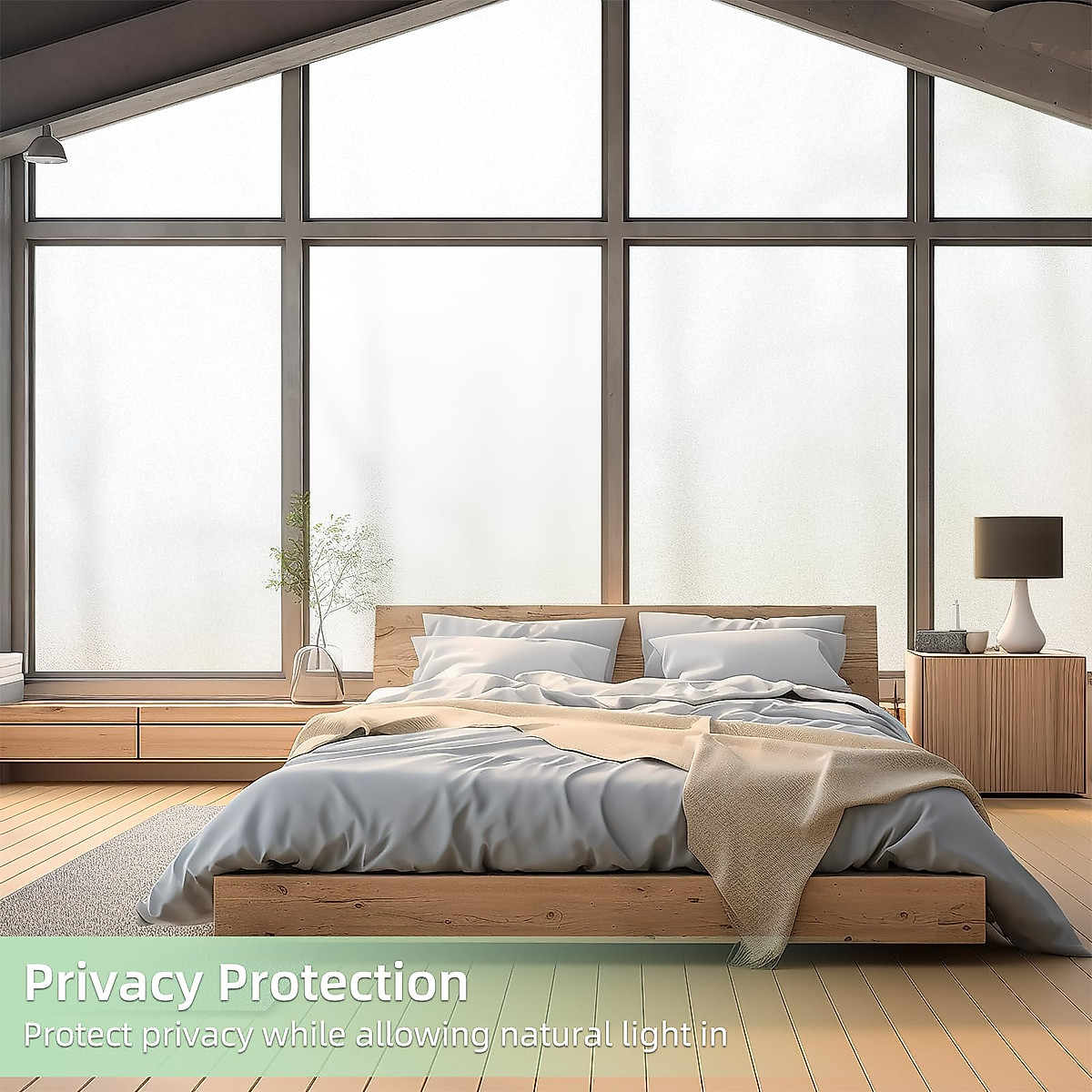 DUOFIRE Privacy Window Film Natural Frosted and Black Flower Static Cling Glass Film