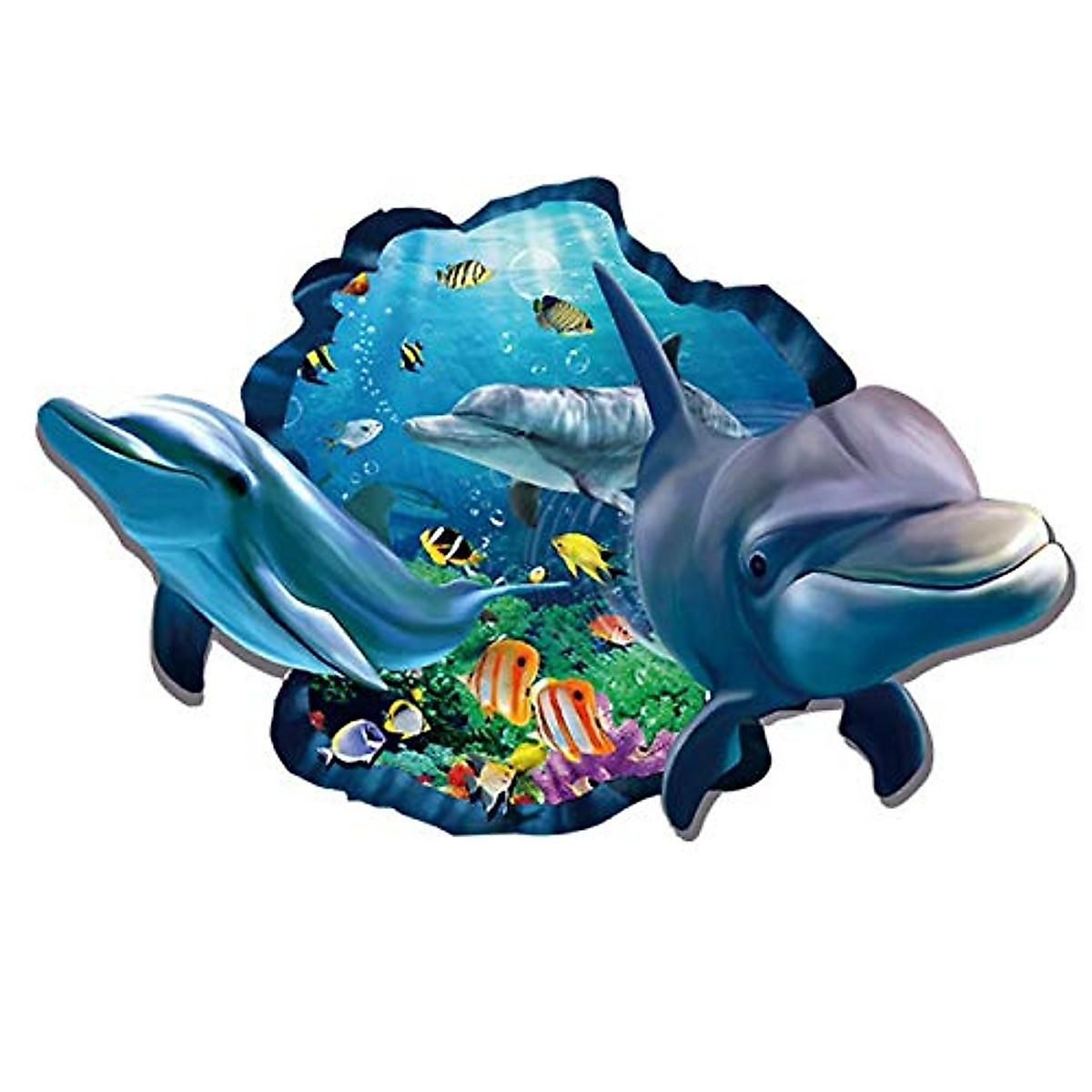 Ocean World Wall Stickers, 3D Blue Dolphin 3D Shark Broken Wall Stickers Tropical Fish DIY Wall Decals Art Decor for Kids Boys Bedroom Playroom (Dolphin)