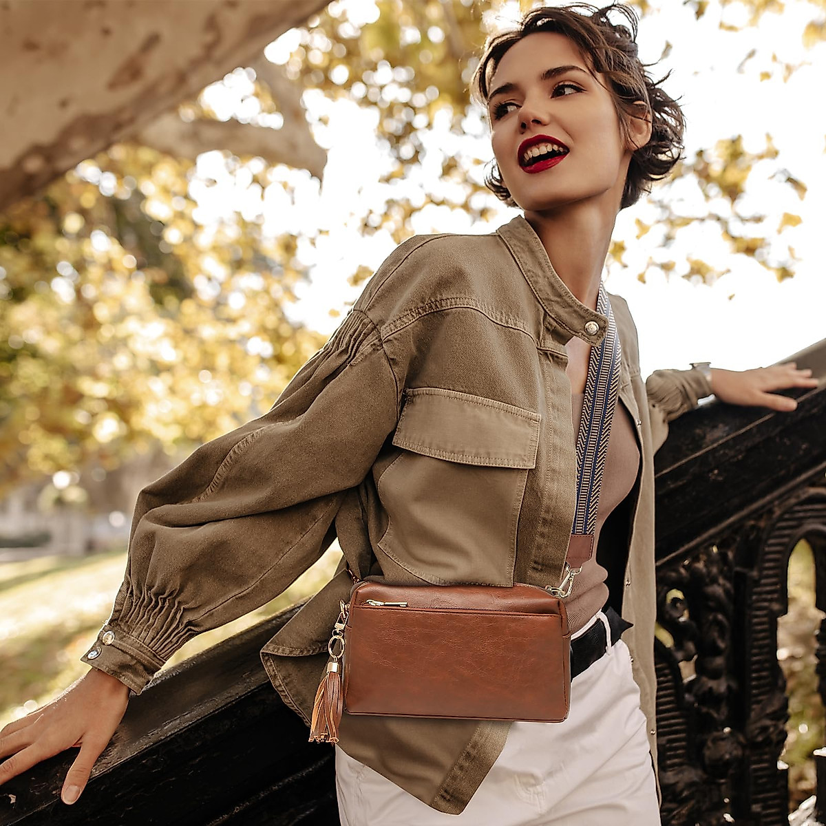 LUCKWE Crossbody Bags for Women,Small Vegan Leather Crossbody Purse,Women's Shoulder Handbags with 2 Wide Straps & Tassel Brown