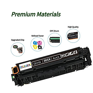 4-Pack Compatible HP 305A Black,Cyan, Magenta, Yellow Toner Cartridges Works with Laserjet Pro 400 Color M451dn M451nw M451dw MFP M475dw M475dn Pro 300 M375nw