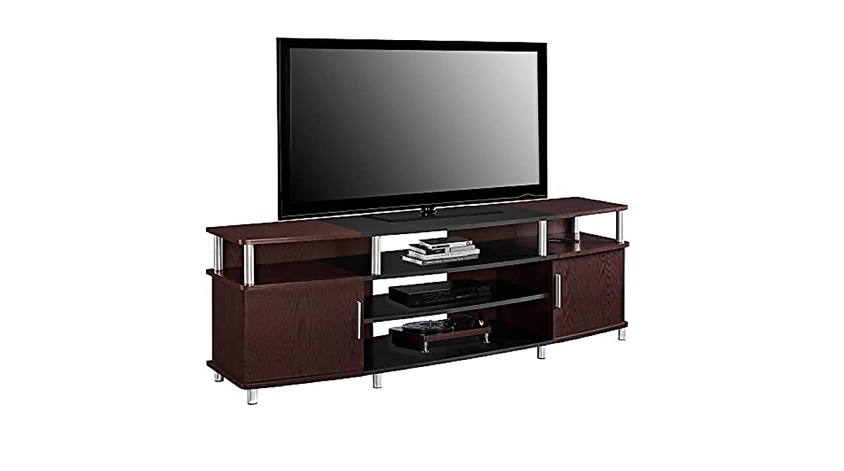 Ameriwood Carson TV Stand for 70-Inch TVs | Modern Cherry Finish