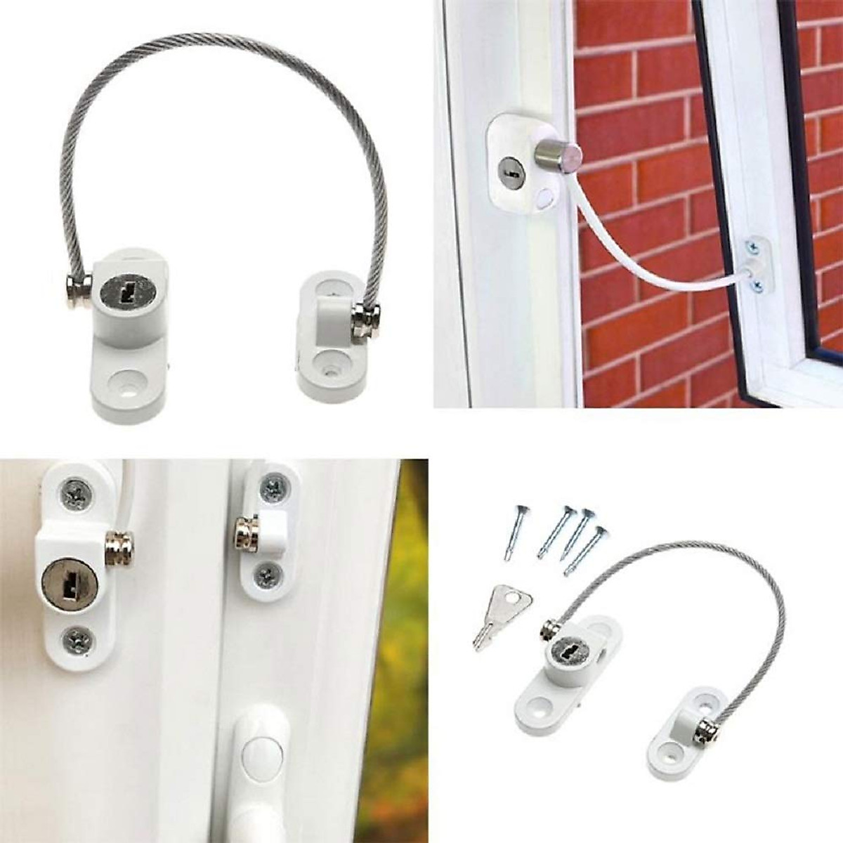 GOSONO Child Safety Locks Window Door Cable Ventilator Kid Lock Baby Security Locking Keyed Opening Restrictor For Baby Protection Prevent Children Falling Window Lock (2PC White)