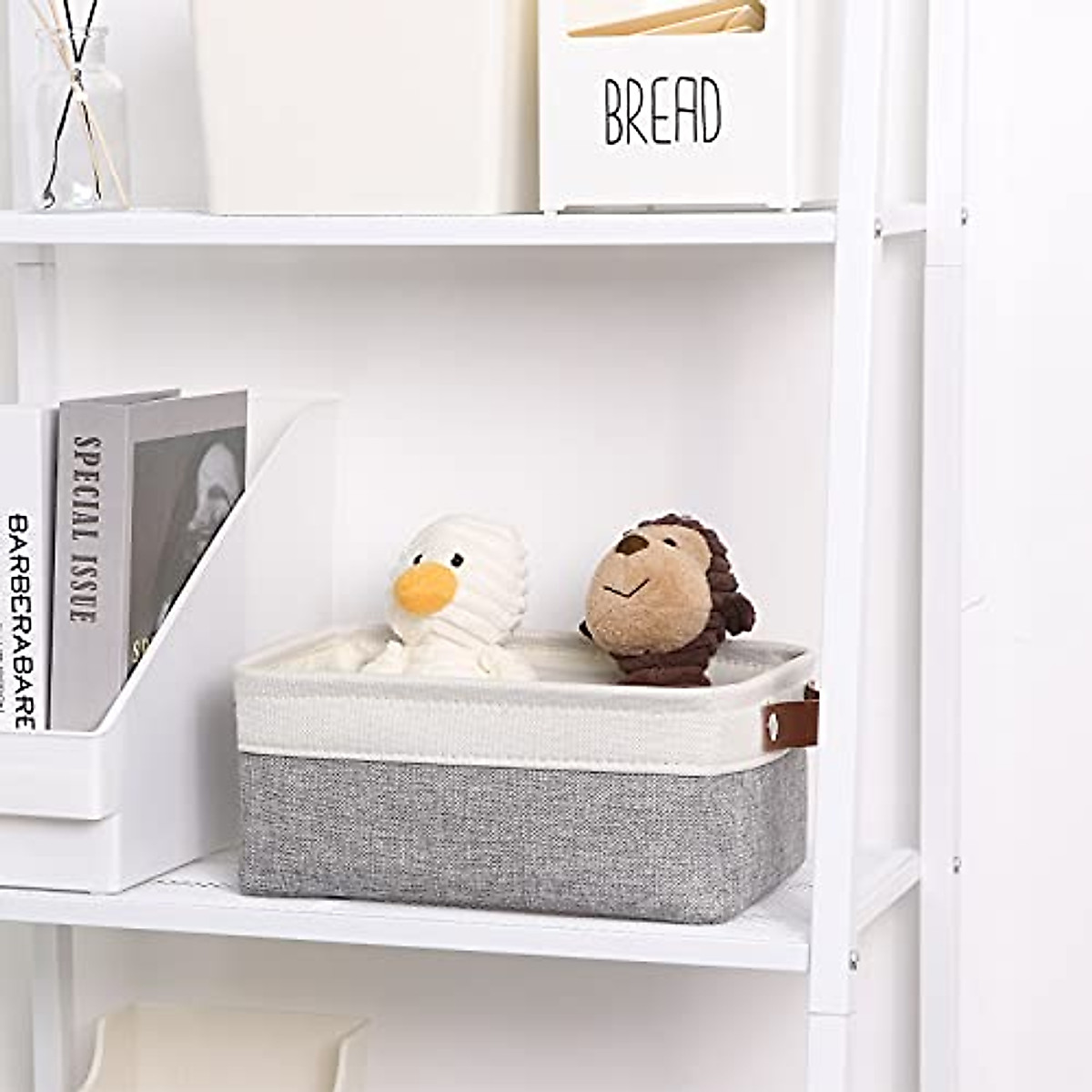 DULLEMELO Small Storage Basket for Organizing, Collapsible Fabric Basket for Shelves, Closets, Laundry, Nursery, Decorative Basket for Gifts Empty (White&Gray)