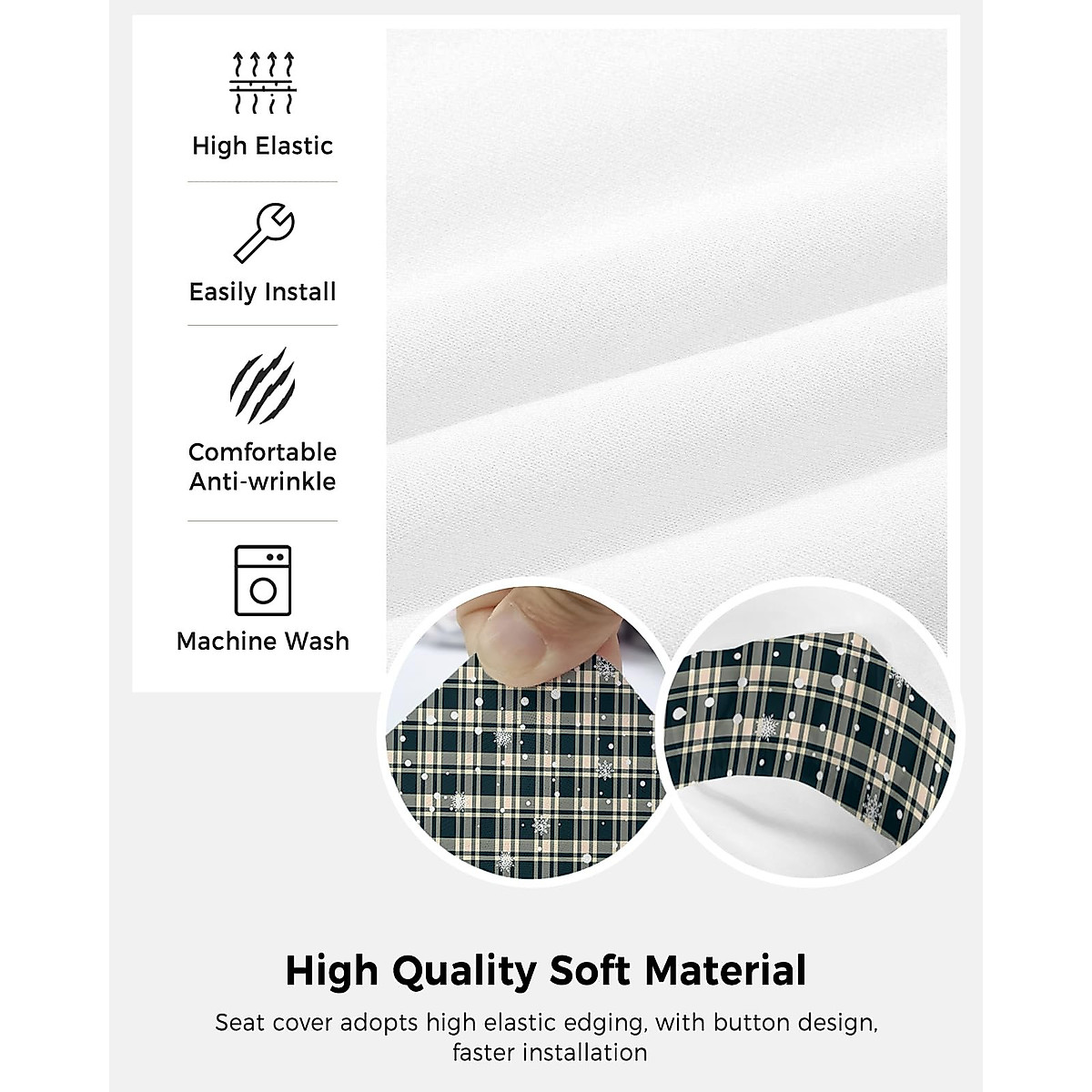 Christmas Snowflake Office Chair Cover Stretchable Computer Chair Seat Cover Backrest Slipcovers, Stretchable Rotating Desk Chair Seat Cushion Split Protectors Farmhouse Buffalo Plaid Blackish Green