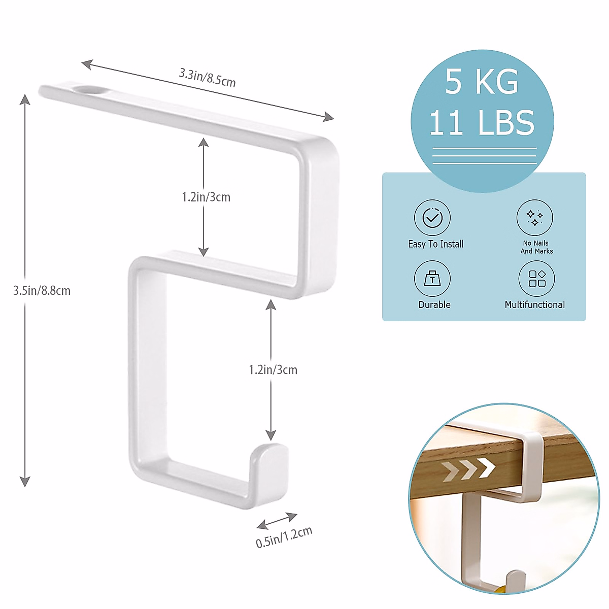 Kwude 2-Pack Aluminium Alloy Nail-Free Hooks for Student Desks, Multi-Purpose Office Bag and Clothes Hooks