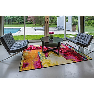 Home Dynamix Splash Mondrian Area Rug 19.6"x31.5", Abstract Black/Blue/Pink/Yellow