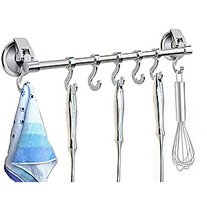 iRomic Suction Cup Hook Rack Bar Rail Hanger Shower Utensil Hook Hooks Organizer for Kitchen Utensils and Bathroom Accessories Towel,Wreath, Loofah,Bathrobe.
