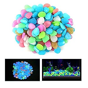 QIAONIUNIU 100 Pcs New Colorful Glow in The Dark Pebbles Stones Rocks for Fish Tank Aquarium Garden Walkway