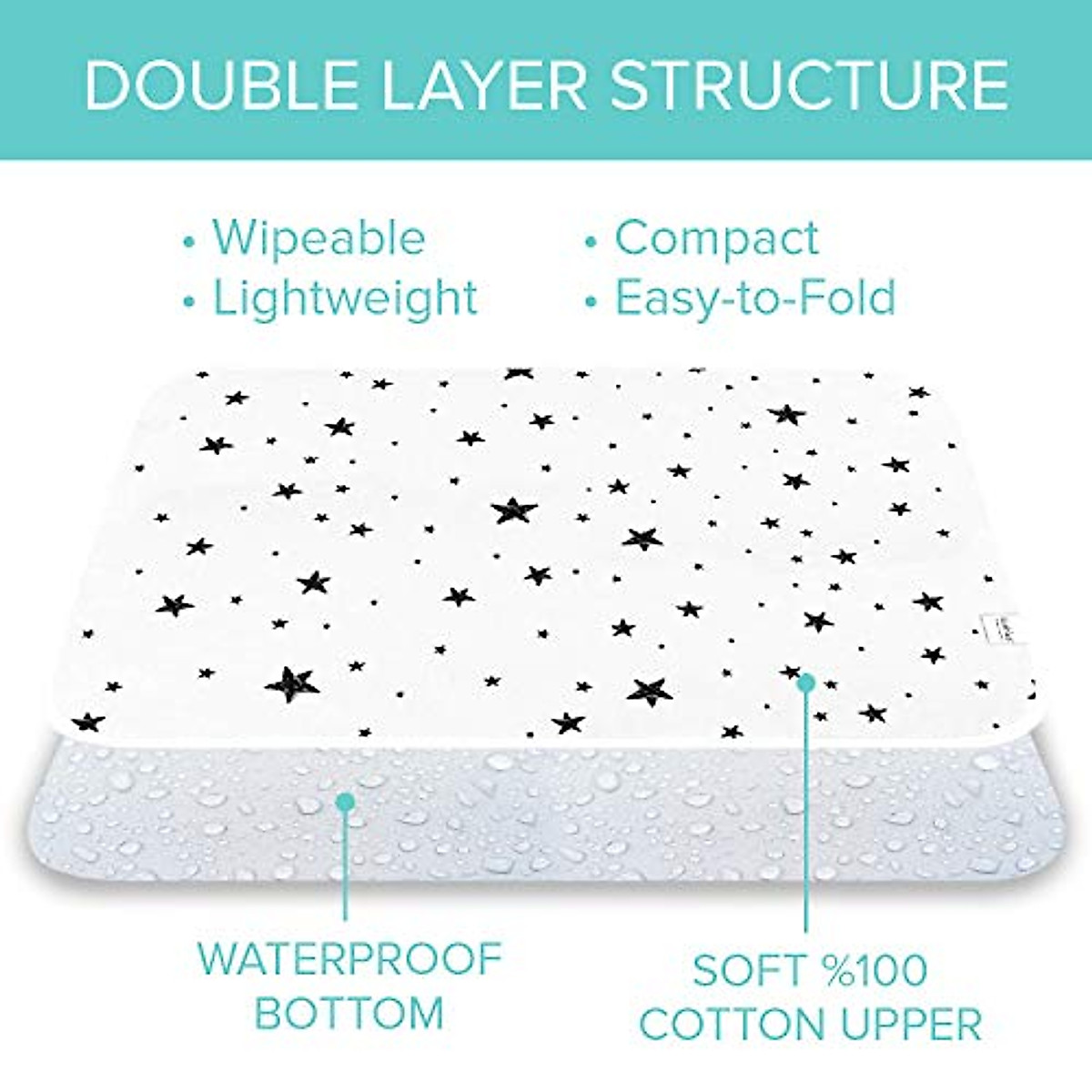 Kushies Deluxe Change Pad Flannel, Scribble Stars Black & White