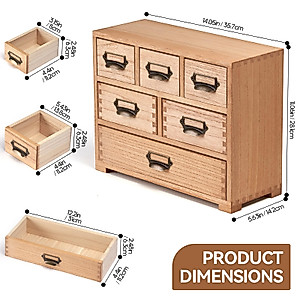KIRIGEN Wood Desk Drawer Organizer, Home Storage Cabinet 6 Drawers Mini Chest with Lable Holder Handles for Bedroom Home and Office Organization Dark Brown(3D6CG-DBR)