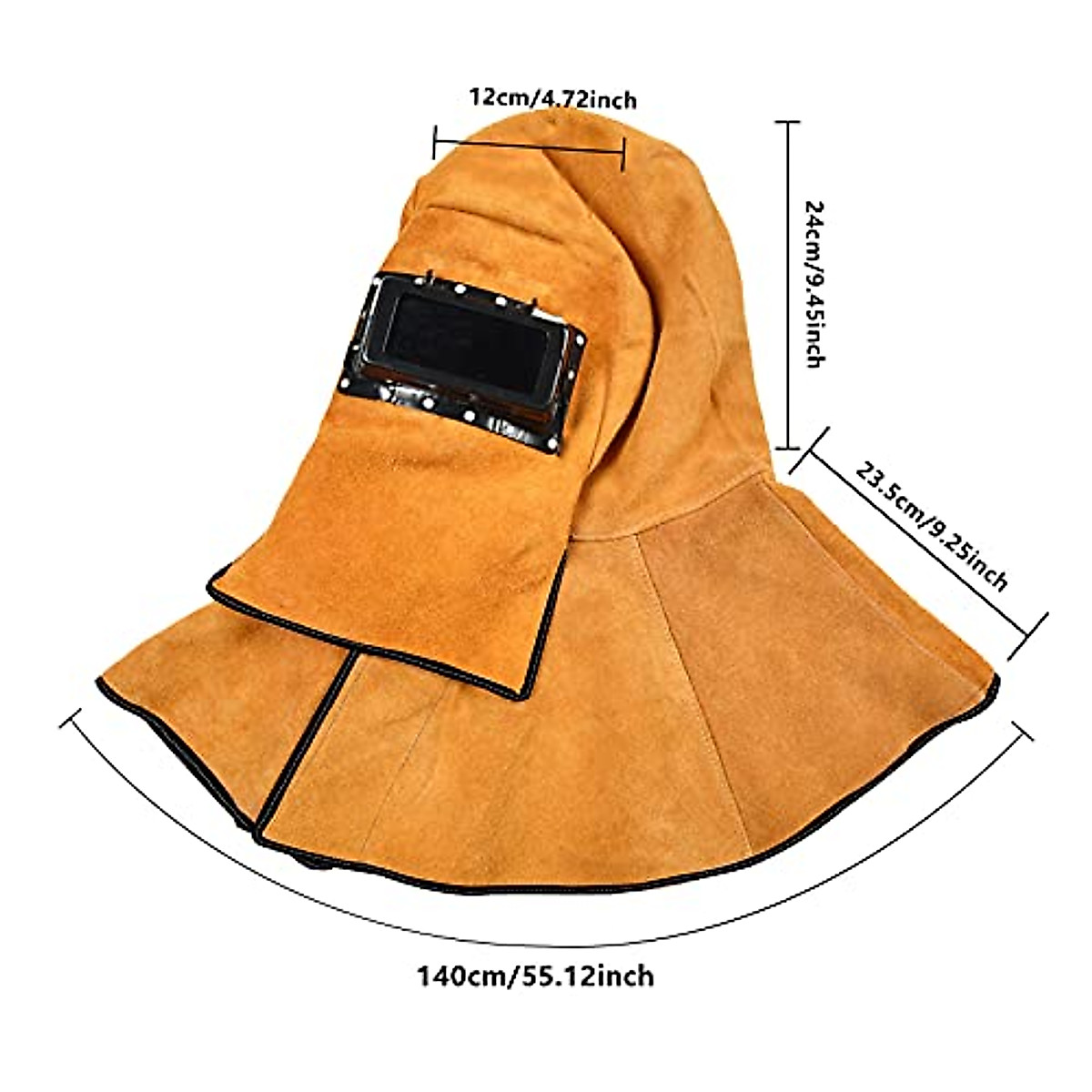 Leather Welding Mask, Leather Welder Hood Leather Mask Welder Helmet with Auto Darkening Filter Lens, Work Cap Welding Helmet, Yellow (Full Face+Neck Shoulder Coverage)