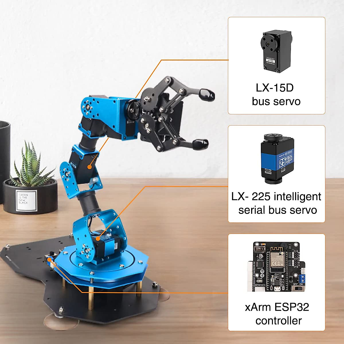 Hiwonder xArm ESP32 Robotic Arm Open Source Robot Support MicroPython Programming with Sensors for Secondary Development Kit (with ESP32)