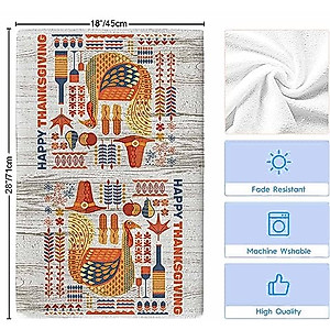 Kitchen Towels Thanksgiving Turkey Absorbent Tea Towel Soft Hand Dish Towel Farm Country Wood Reusable Washable Cleaning Cloth Hand Bath Towels for Bathroom Bar for Everyday Cooking (Pack of 1)