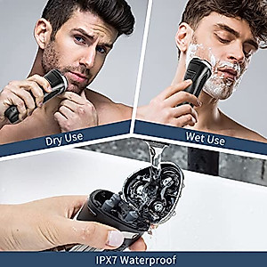 Electric Razor for Men, S.T. Friends Mens Electric Shavers, Rechargeable Electric Rotary Shaver LED Display, Waterproof Wet & Dry Men Razor, Face Shaver with Pop-up Trimmer & 3 Extra Replacement Blade