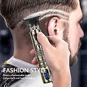 Professional Hair Trimmer for Men Cordless Hair Clippers LCD display Zero Gapped T Blade Rechargeable Multifunctional for Barber Family LCD-Skull-bronze
