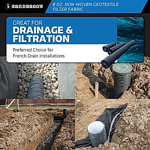 Sandbaggy Non Woven 8 oz Geotextile Landscape Fabric | Made in America | 50 Year Fabric | Industrial Grade Fabric | 205 Lbs of Tensile Strength | UV Protected | Approved by DOT (3 ft x 100 ft Roll)