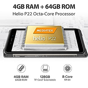 Ulefone Armor X10 Pro Unlocked Rugged Smartphone, 4GB RAM + 64GB ROM, 5180mAh, 20MP Dual Rear Camera, Dual Speakers, Headset-Free FM Radio, 5.45 Inch HD+, Type-C Android Cell Phone (Grey)