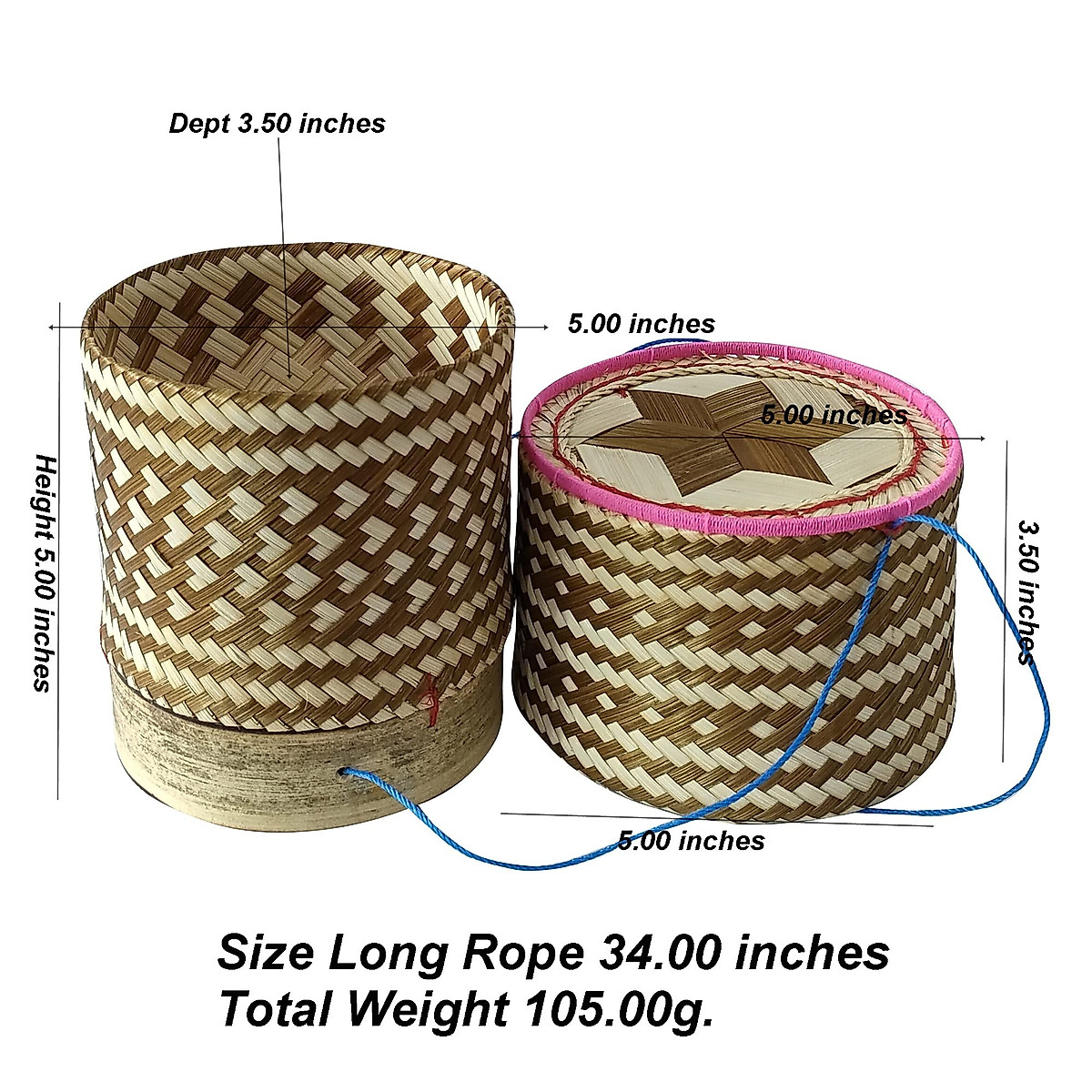 Bamboo Sticky Rice Serving Basket Handmade ''KRA-Tip'' Thai Laos Traditional Weave Wickerwork with Vegetable Based Dye Serving Travel Picnic Keeping Sticky Rice After Steaming Keep Sticky Rice Warm