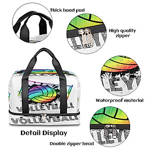 Rainbow Volleyball Sports Gym Bag with Shoes Compartment,Sport Ball Travel Duffel Bag for Men Women Boys Girls Teens Overnight Weekend Yoga Workout Bag Training Handbag
