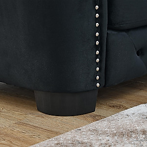 Goohome 77" Modern Chesterfield Sofa 3-Seater, Velvet Loveseat Sofá Couches for Living Room, Comforty Upholstered Tufted Backrests with Nailhead Arms and 2 Cushions, for Apartment Bedroom, B-Black A