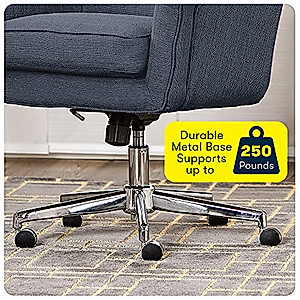 Serta Ashland Home Office Desk Chair with Button Tufted Mid-Back, Memory Foam Cushion and Padded Arms, Mid Century Modern Vanity Armchair with Wheels for Bedroom, Chrome Metal Base, Blue