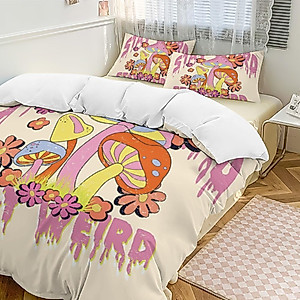 Juoritu Duvet Cover - Soft Duvet Cover Set, 3 Pieces, 1 Duvet Cover 90"x90" with Zipper Closure and 2 Pillow Shams, Comforter Not Included Stay Weird Mushroom