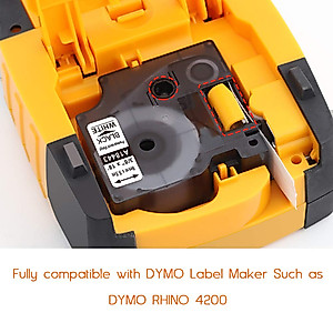 Compatible with Dymo Rhino 5200 4200 Label Tape Replace for 18443 Dymo Rhino Industrial Permanent Vinyl Labels 9mm for DYMO Label Maker Rhino 5200 4200 6000 5000, 3/8" x 18", Black on White, 5-Pack