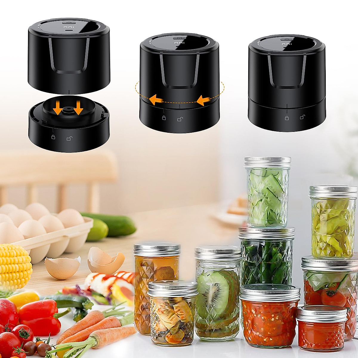 Mason Jars Vacuum Sealer Kit for Wide and Regular Mouth Mason Jars, Wireless Electric Vacuum Seal Machine with 10pcs Lids and An Opener