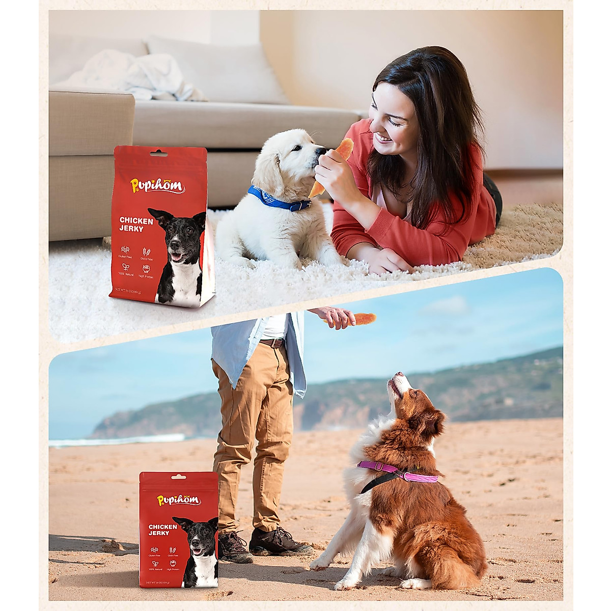 PUPIHOM Chicken Jerky Dog Treats for Dogs 16 OZ 1LBS, Rawhide-Free, Made with Real Breast, Long-Lasting Treats, Dog Training Reward Snacks Dog Chewy Treats