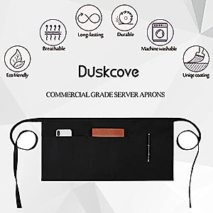 DUSKCOVE 12 Pack Server Aprons with 3 Pockets - Waitress Aprons for Women Men Water Resistant Half Aprons with Added Long Waist Strap