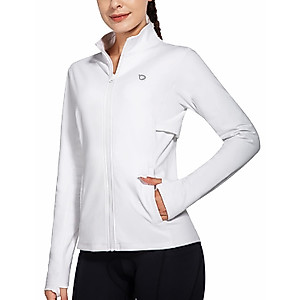 BALEAF Women's Fleece Running Jacket Water Resistant Full Zip Winter Cold Weather Gear Thermal Cycling Workout Jackets White L