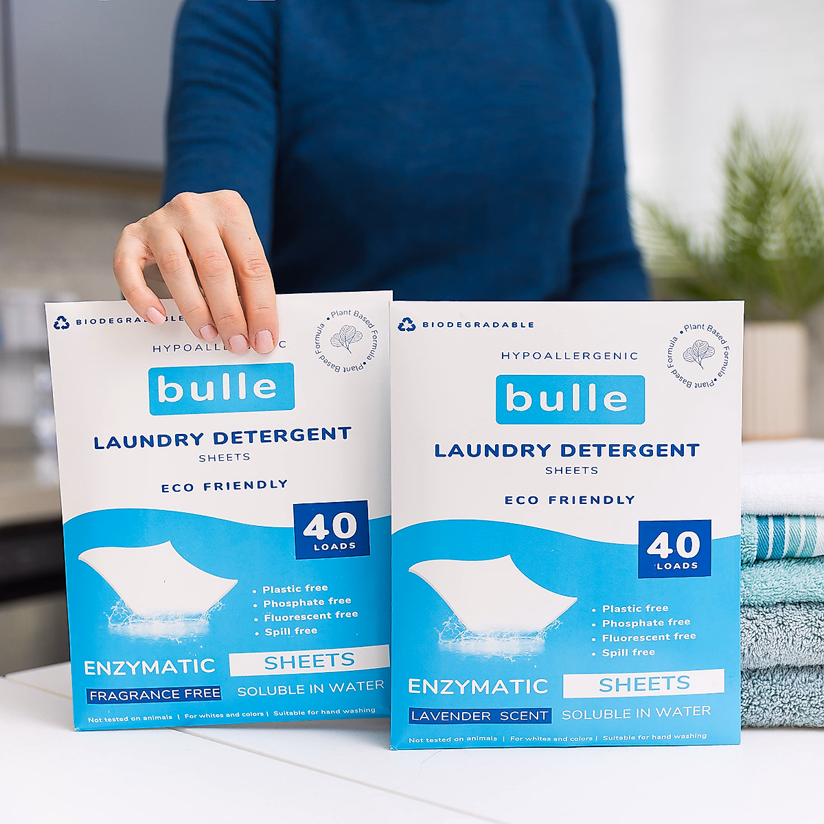 bulle - Laundry Detergent Sheets - Clothes Cleaning Solution, Removes Stain, Dirt & Odor, No Irritating Ingredients, Washing Strips, Fresh Linen Scent, Mothers Household Companion, 40 count, Unscented