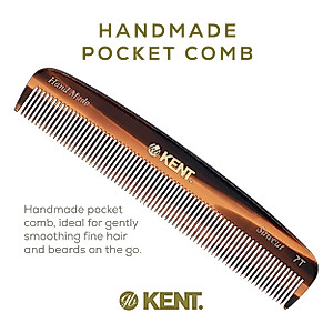 Kent 7T Handmade All Fine Tooth Pocket Comb for Men, Hair Comb Straightener for Everyday Grooming Styling Hair, Mustache and Beard, Use Dry or with Balms, Saw Cut and Hand Polished, Made in England